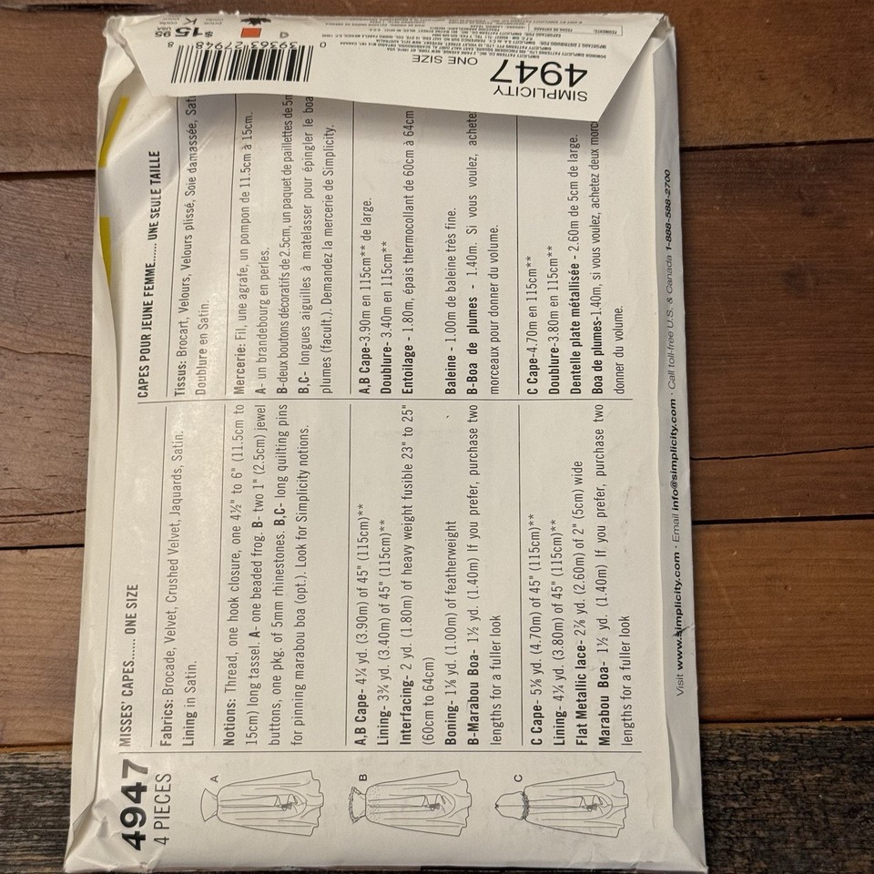 Simplicity 4947 Vintage Closet Opera cape sewing pattern OS uncut ...