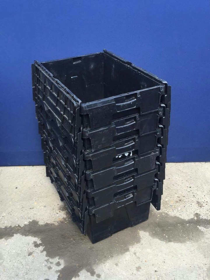 6 x 60ltr Heavy Duty Plastic Storage Tote Boxes 60 x 40 x 30cm ALC ...