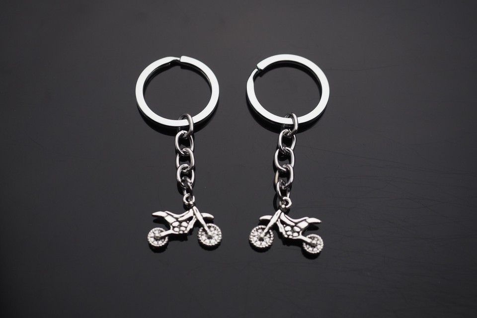2x PCS - Motorcycle Dirt Bike Moto Cross Steel Silver Chrome Keychain ...