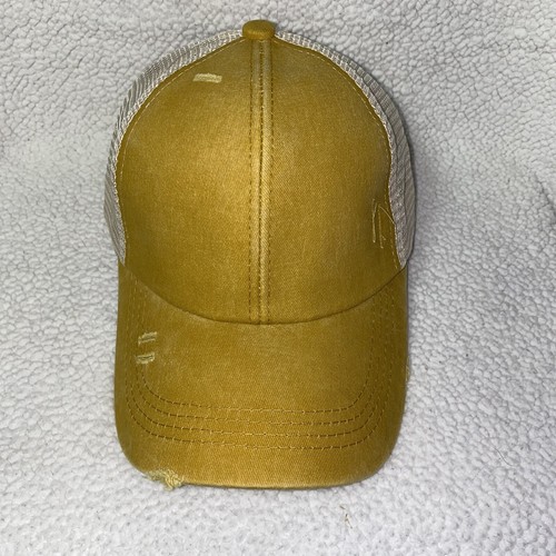 CrIss Cross Distressed Gold/Mustard Ponytail Hat w/ White Mesh | eBay