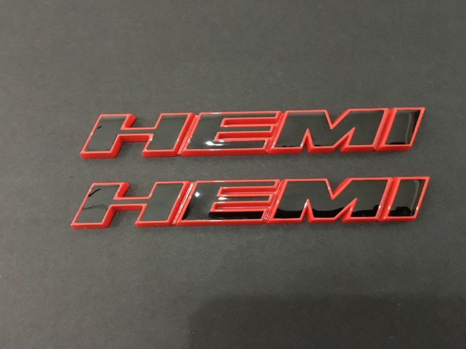 2x OEM Hemi Emblems Badges Side oblique for Challenger Chrysler Red ...