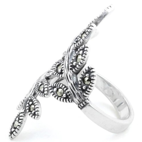 Marcasite Leaves Design Ring 925 Sterling Silver High Polished Women's ...