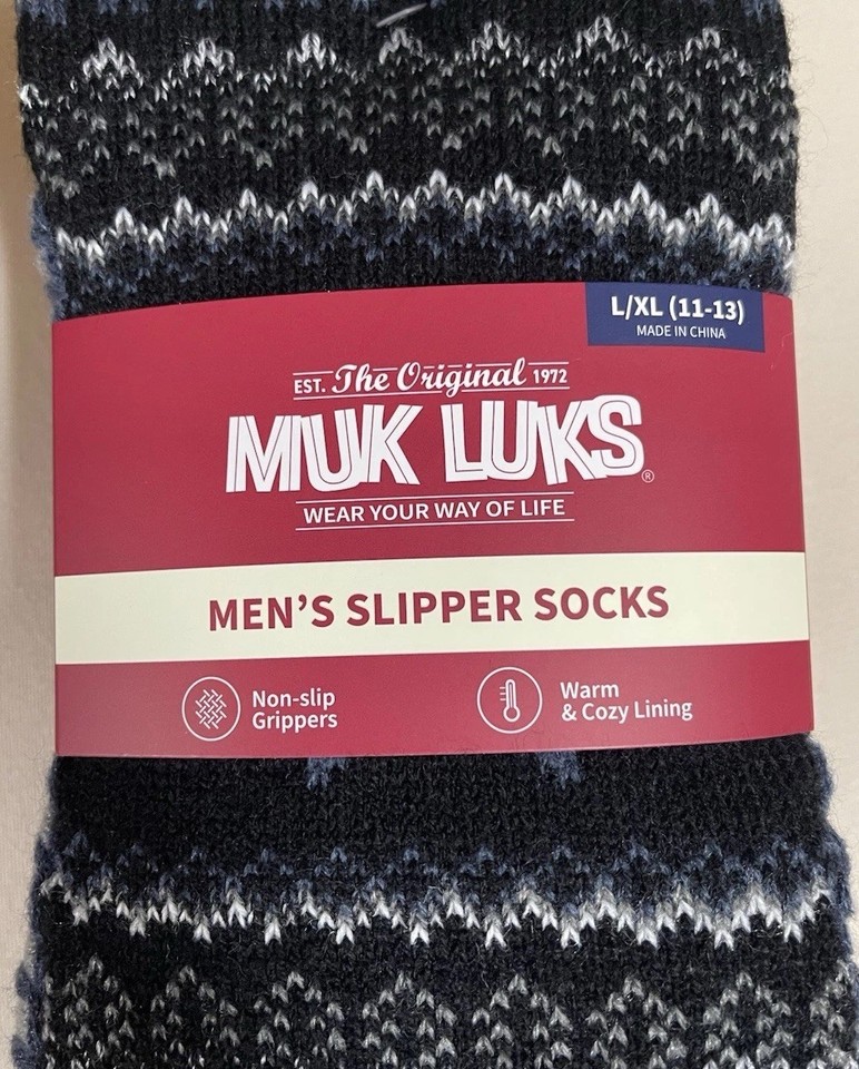 Muk Luks Slipper Socks L/XL Men's Size 11-13 One Pair Slip Resistant ...