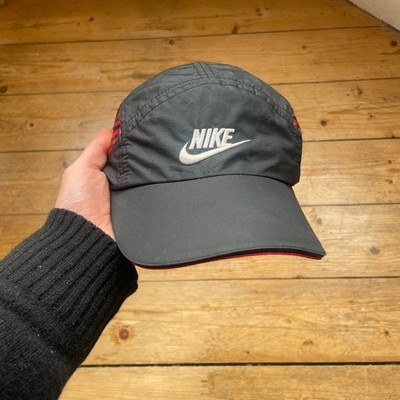 Vintage 00s Nike kids black red running 5 panel baseball cap hat ...