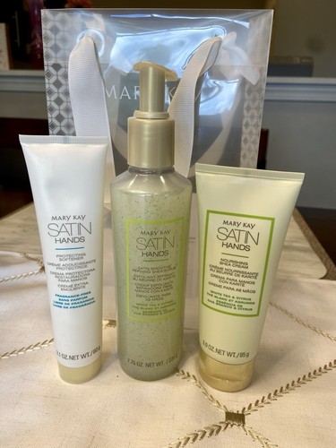NEW Mary Kay Satin Hands Pampering Set of 3 White Tea & Citrus Softner ...