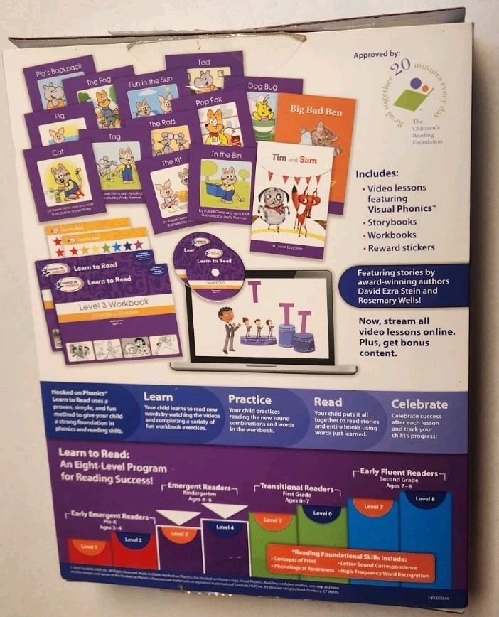 Hooked on Phonics Learn To Read Kindergarten Level 3 & 4 Emergent Ages ...