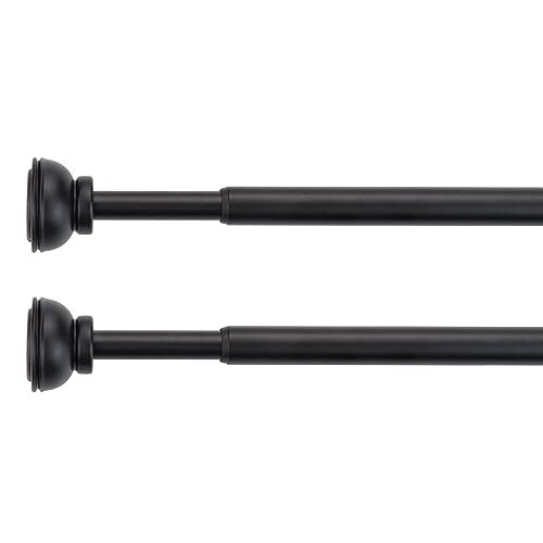 1/2-inch Decorative Spring Tension Curtain Rod 2 Pack Café Rod Black 22 ...