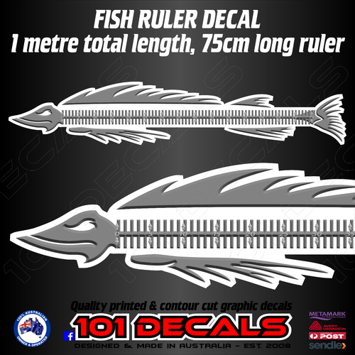 1m FISH SKELETON RULER MEASURE marine decal sticker.Fishing boat ...