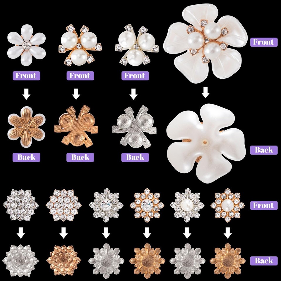 HINZIC 40 PCS Pearl Rhinestone Buttons Flower Brooch Pin 40pcs, Gold ...