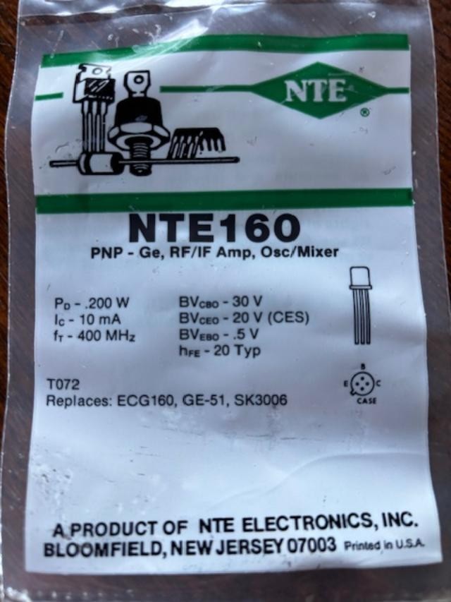 NTE Electronics NTE160 PNP Germanium Transistor RF/IF Amp, FM OSC/Mixer | eBay