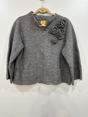 Ruby Rd 100% Wool Full Zip Cardigan Sweater Jacket Womens Small Gray 3D ...