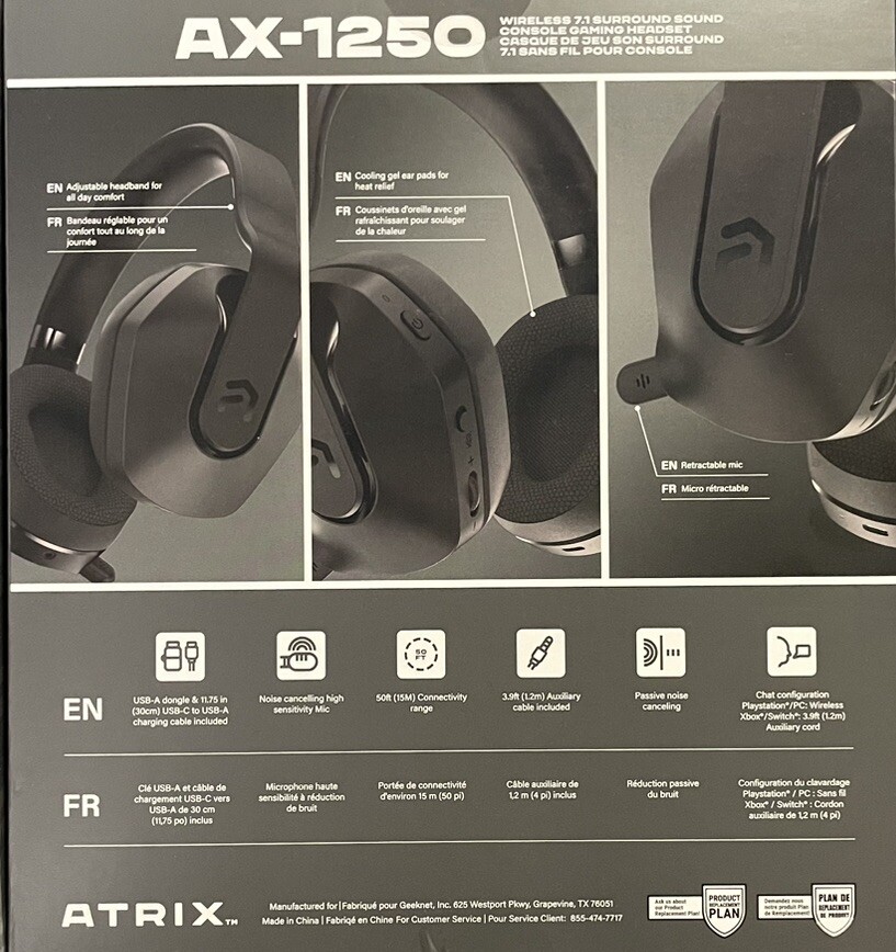 Atrix AX-1250 Wireless Gaming Headset for PlayStation/PC - Black - for ...