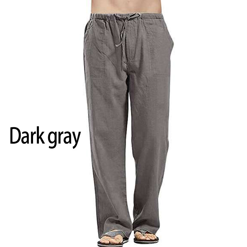 Casual Men's Drawstring Straight Pants Loose Cotton Linen Trousers ...