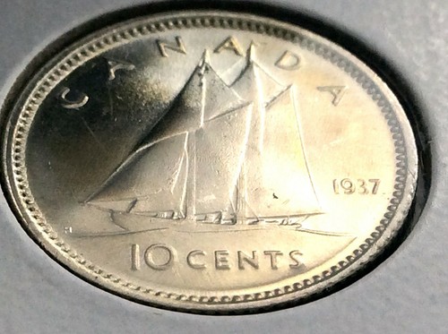 1937 Canada Ten 10 Cent Silver Dime Canadian George VI Whizzed Coin ...