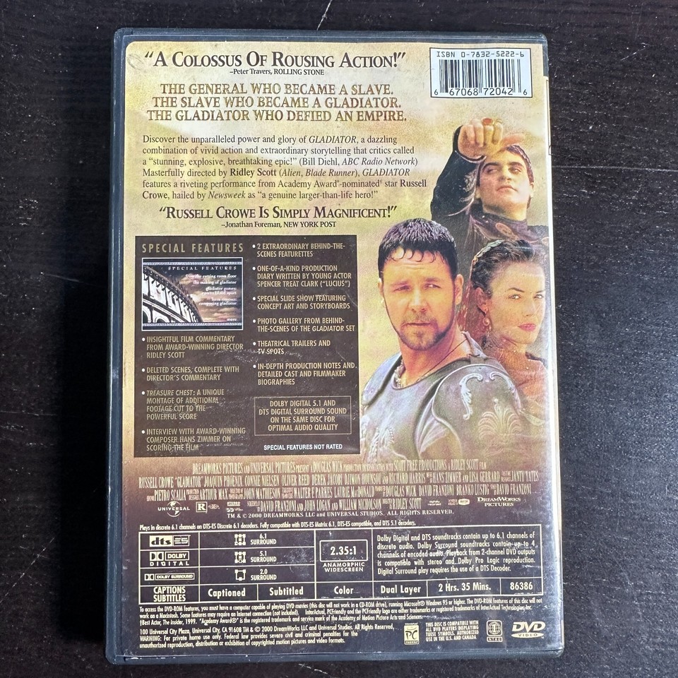 Gladiator DVD Signature Selection Russell Crowe Ridley Scott Film | eBay
