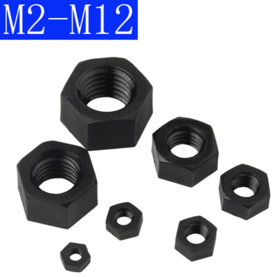 M2 M2.5 M3 M4 M5 M6 M8 M10 M12 Metric Black Nylon Hex Nuts DIN 934 ...