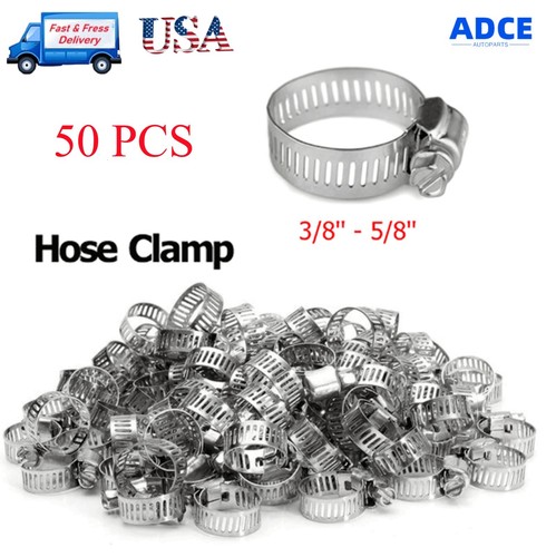 50Pc Hose Clamps 3/8" to 5/8" Radiator Heater Adjustable Band Steel ...