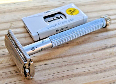 Vintage LADY GILLETTE STARBURST BLUE DOUBLE EDGE SAFETY RAZOR K2 1965 W ...