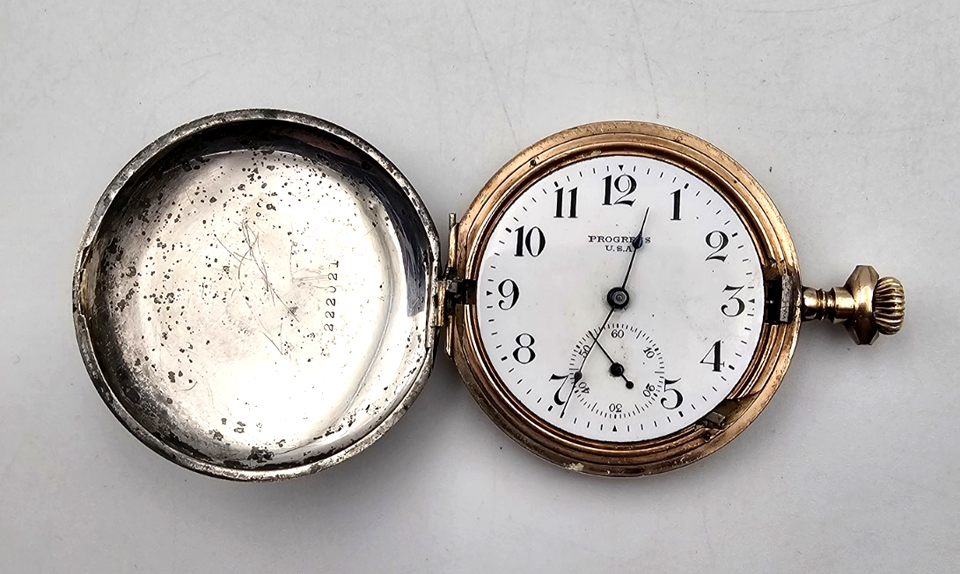 Antique Progress USA Pocket Watch Sterling Silver Case Tri-Color For ...