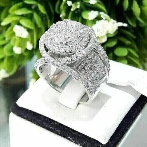 Iced Out Engagement Ring For Men's 14K White Gold Over 2.5 Ct Simulated ...
