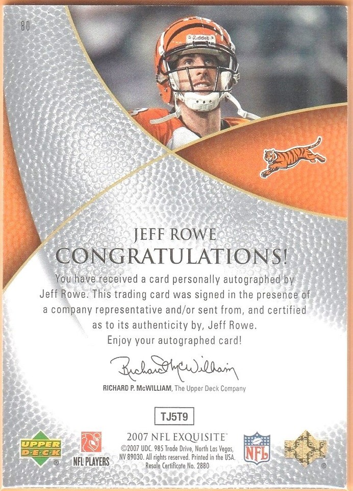 2007 EXQUISITE COLLECTION JEFF ROWE RC AUTO RARE /150 | eBay