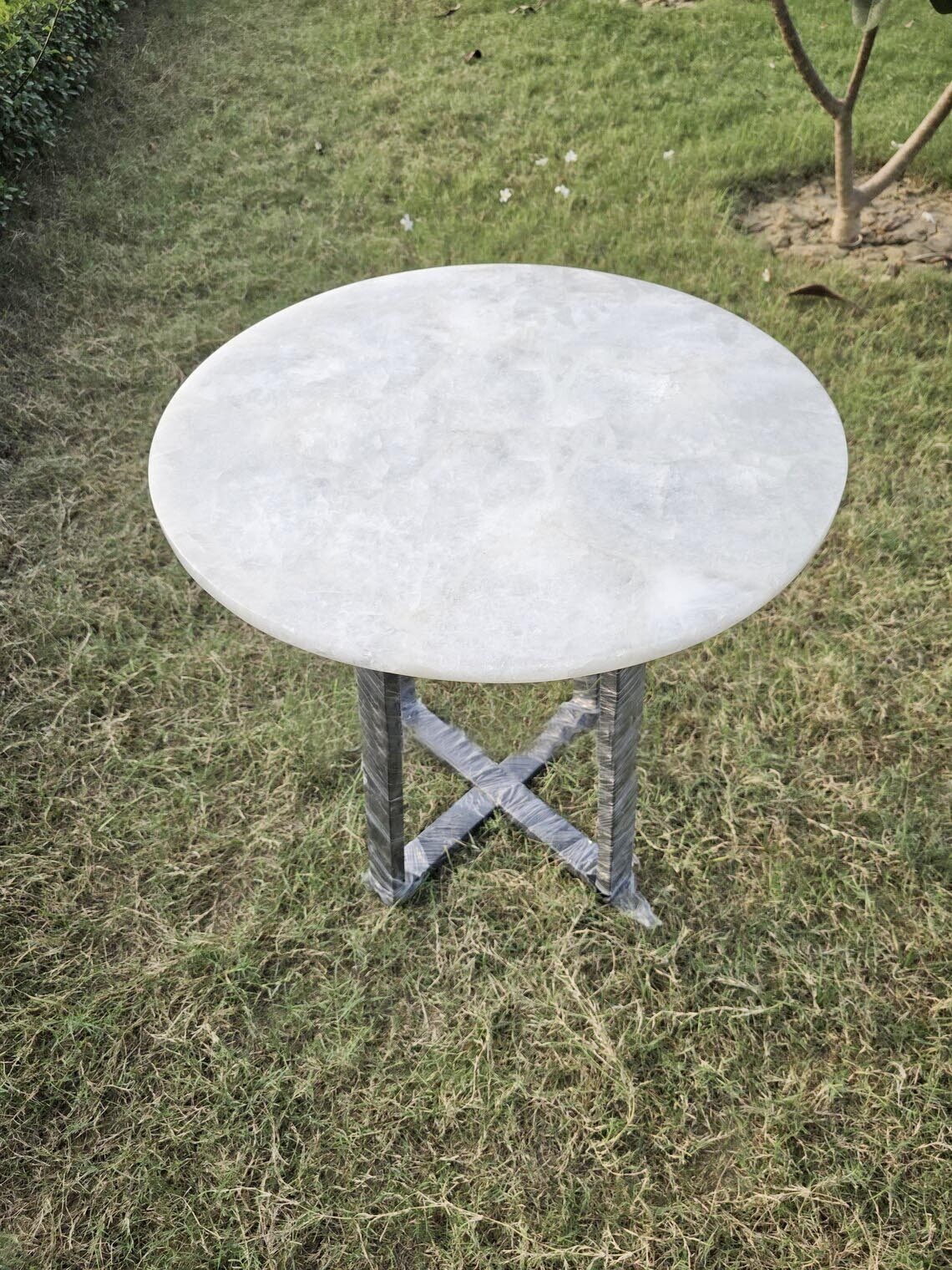 Quartz table/ Patio Table/Stone Coffee Table with metal Leg/ gemstone ...