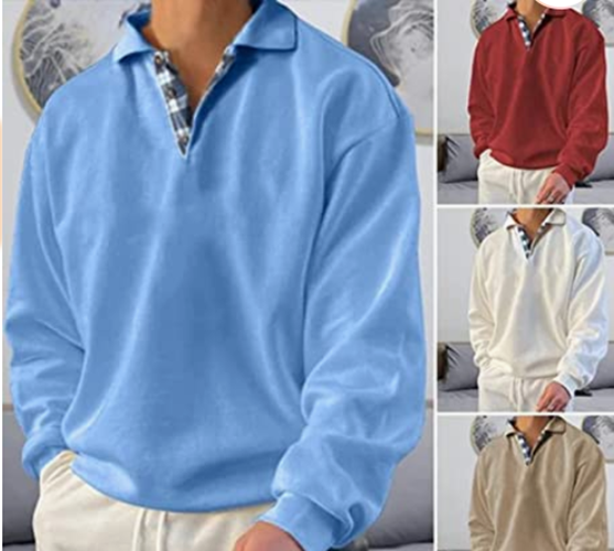 Men's Long Sleeve Pullover Shirts-Casual Loose Fit Sweatshirts V Neck ...