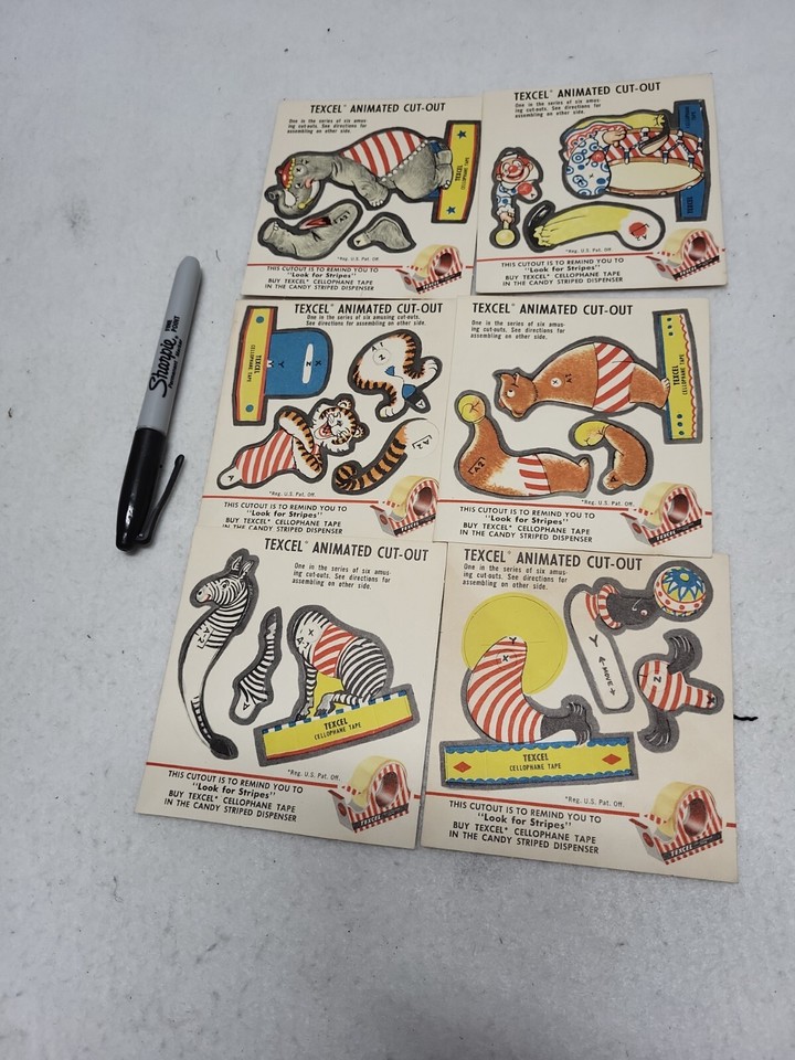 Texcel VinTage Animated Cut Out Die Cut Circus zoo Animals Tape Dispenser Ads | eBay