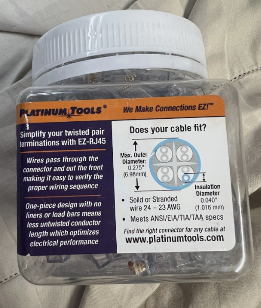 Platinum Tools 202010J EZ-RJ45 Cat6+ Connecters, Jar of 100 | eBay