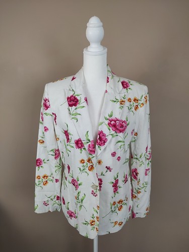 Chadwicks Blazer Sz 2P Linen Cotton Floral Jacket Lined Spring Summer ...