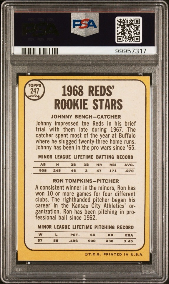 1968 TOPPS #247 REDS ROOKIE STARS PSA 8 ST JOHNNY BENCH ROOKIE RC | eBay