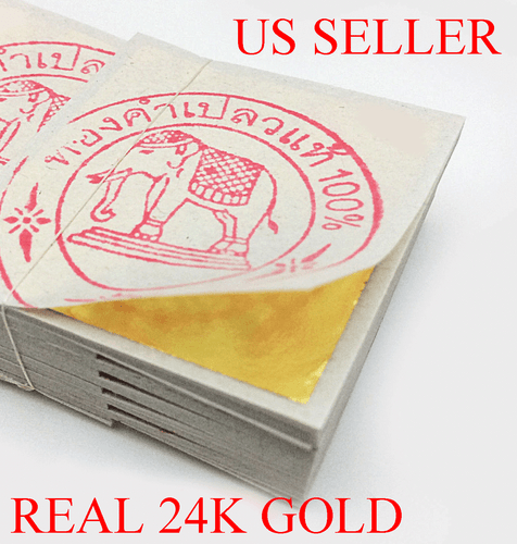 GENUINE REAL PURE 24K 999 GOLD LEAF GILDING SHEET 1.18" ( For Art Work ...
