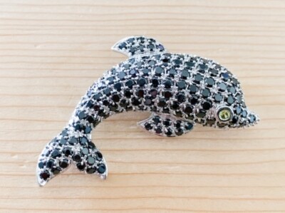 GORGEOUS GENUINE PERIDOT & DIAMONIQUE STONE STERLING SILVER DOLPHIN PIN ...