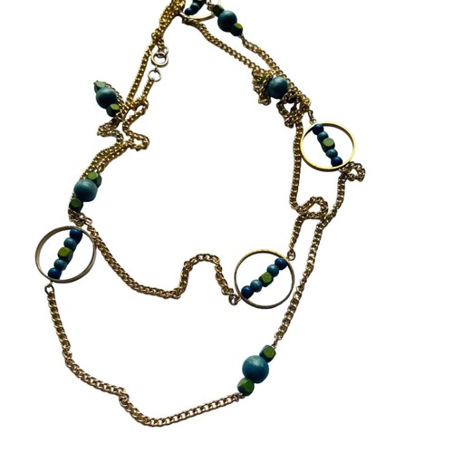 Boho Chic Gold Chain Necklace With Turquoise Beads & Circle Accents | eBay
