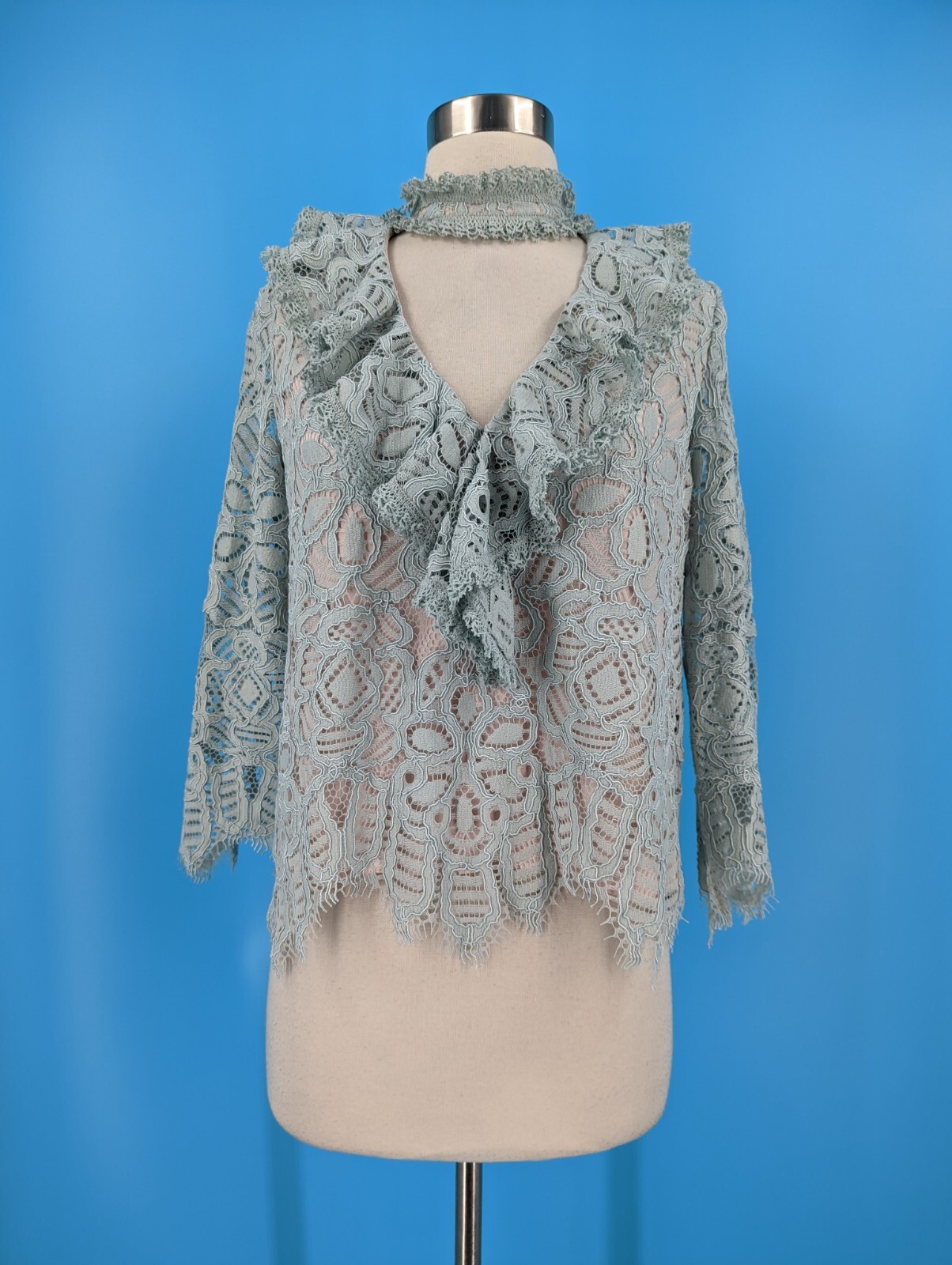 Alexis Small Waverly Lace Choker Dusty Blue 3/4 Sleev… - Gem