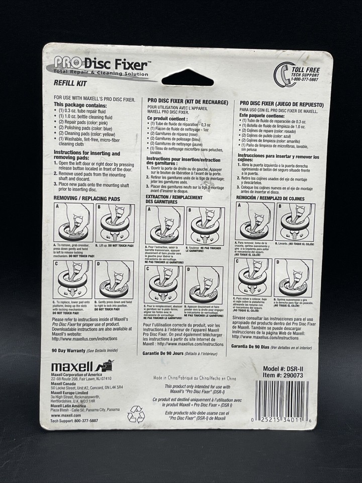 Maxell Pro Disc Fixer Refill Kit Total Repair And Cleaning Solution DSR ...