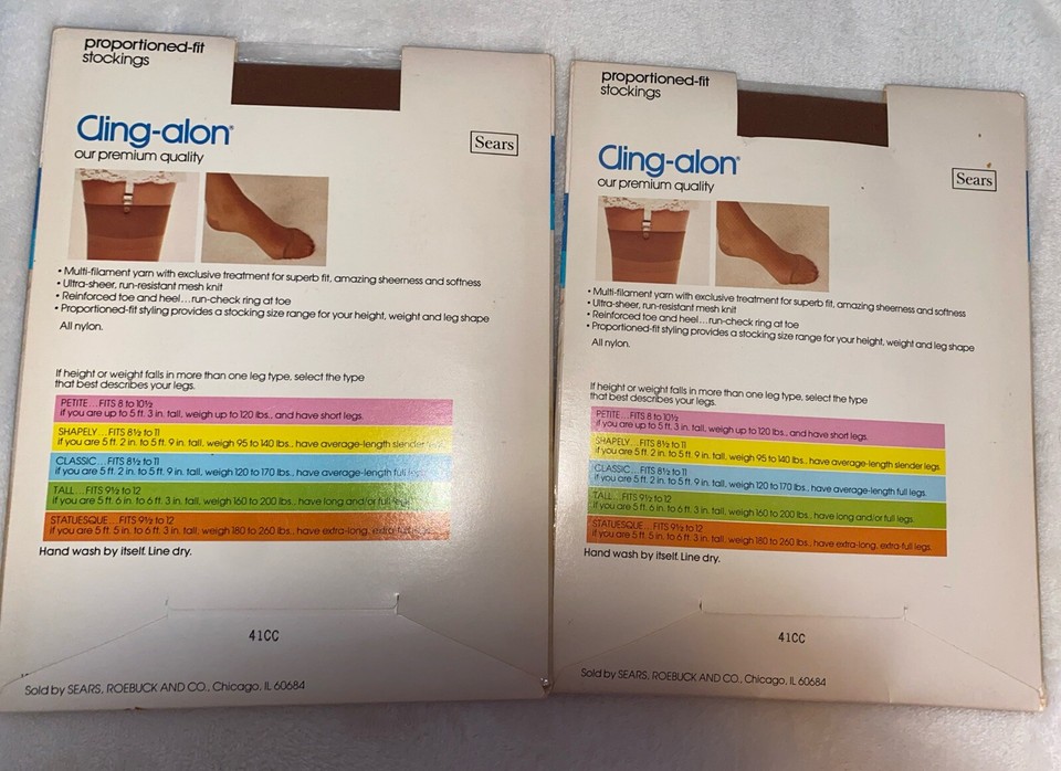 Vintage Sears Cling-alon Garter Stockings 2 pair Toast Thigh Highs Size ...