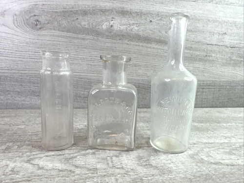 Lot Of 3 Vintage Clear Embossed Quack Medicine/Lotion Bottles | eBay
