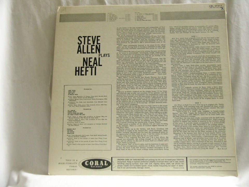 STEVE ALLEN Plays NEAL HEFTI Billy Butterfield Phil Woods Al Klink ...