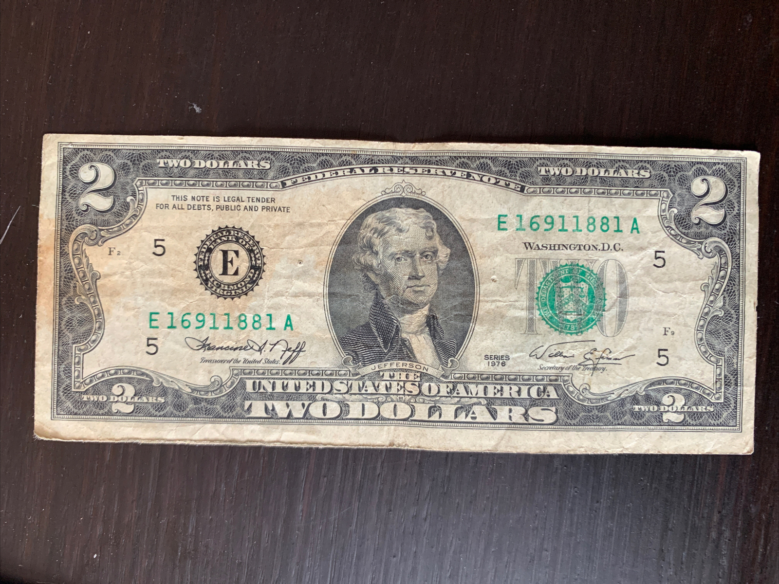 62432 Banknote US $2 Two Dollar Bill 1976 Nice Bookend# 16911881 Cir ...