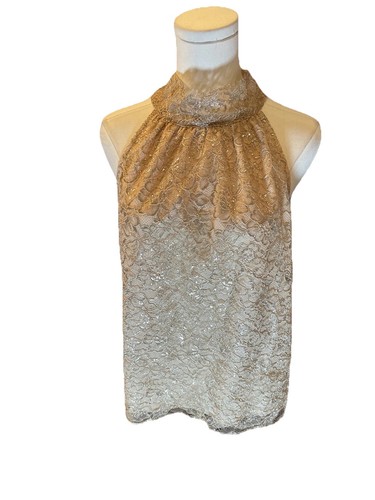 J Crew Blush Silk Gold Sequin Sleeveless Shell Sparkly Halter Blouse ...