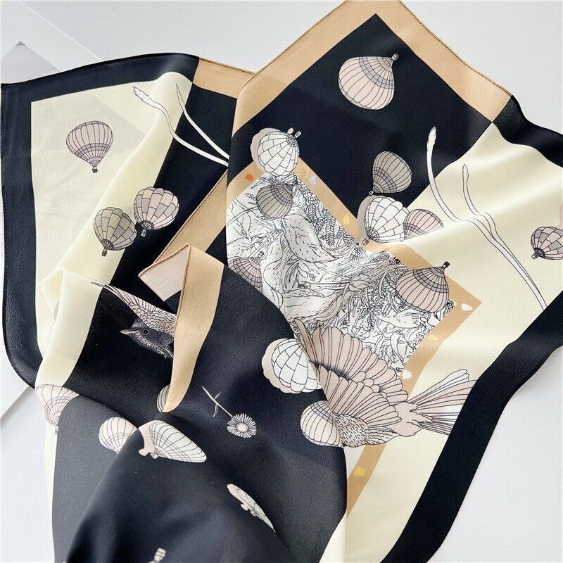 Balloons Print 100% Mulberry Silk Crepe Shawl Neckerchief Oblong Scarf ...