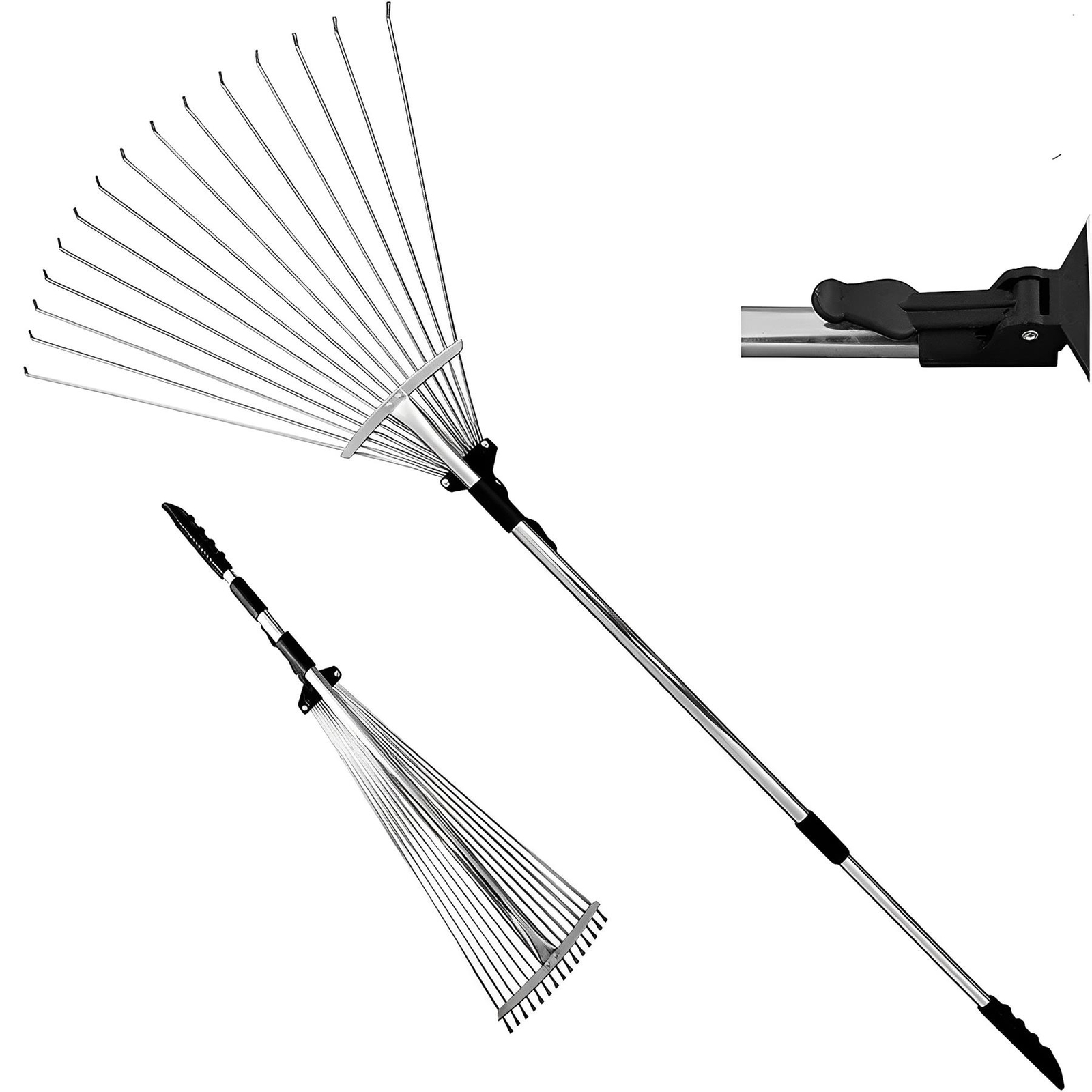 ADJUSTABLE TELESCOPIC METAL GARDEN RAKE LEAF TELESCOPIC HANDLE LAWN ...