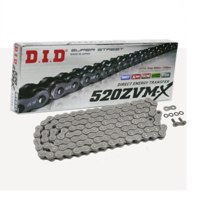 DID X Ring Motorcycle Chain 520ZVM-X With 120 Links Open With Hollow ...