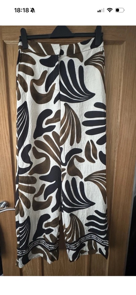 Mango Abstract Print Wide Leg Trousers Cream, Brown Size M RRP £45 | eBay