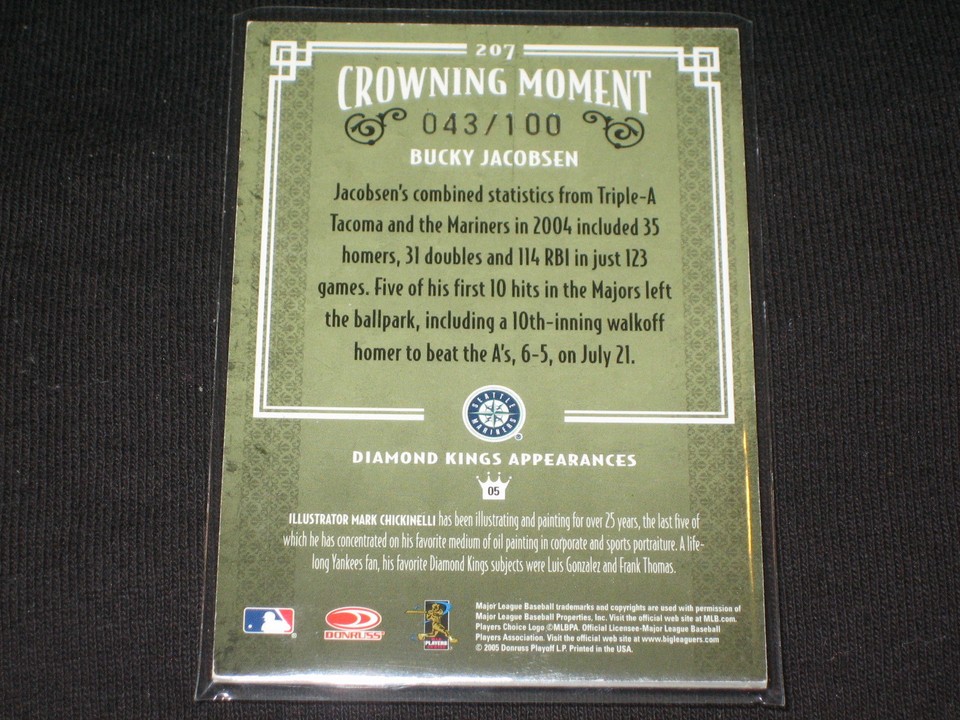 BUCKY JACOBSEN MARINERS SIGNED AUTOGRAPH CERTIFIED AUTHENTIC BASEBALL ...