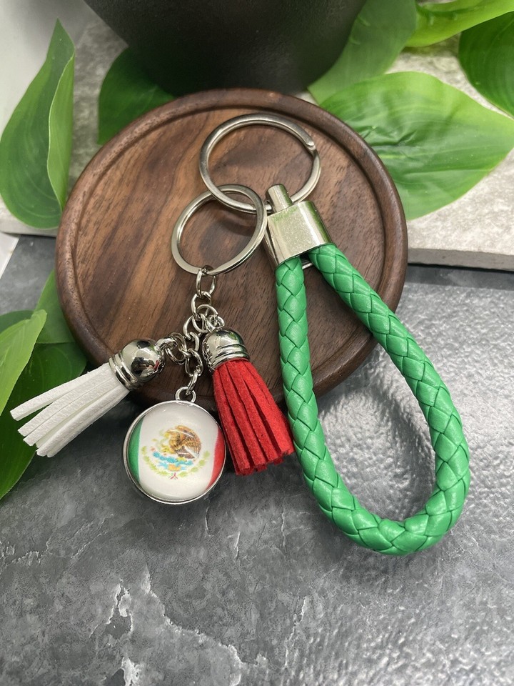 5" Leather Keychain Mexico Mexican Hispanic Flag & Tassels New Free ...