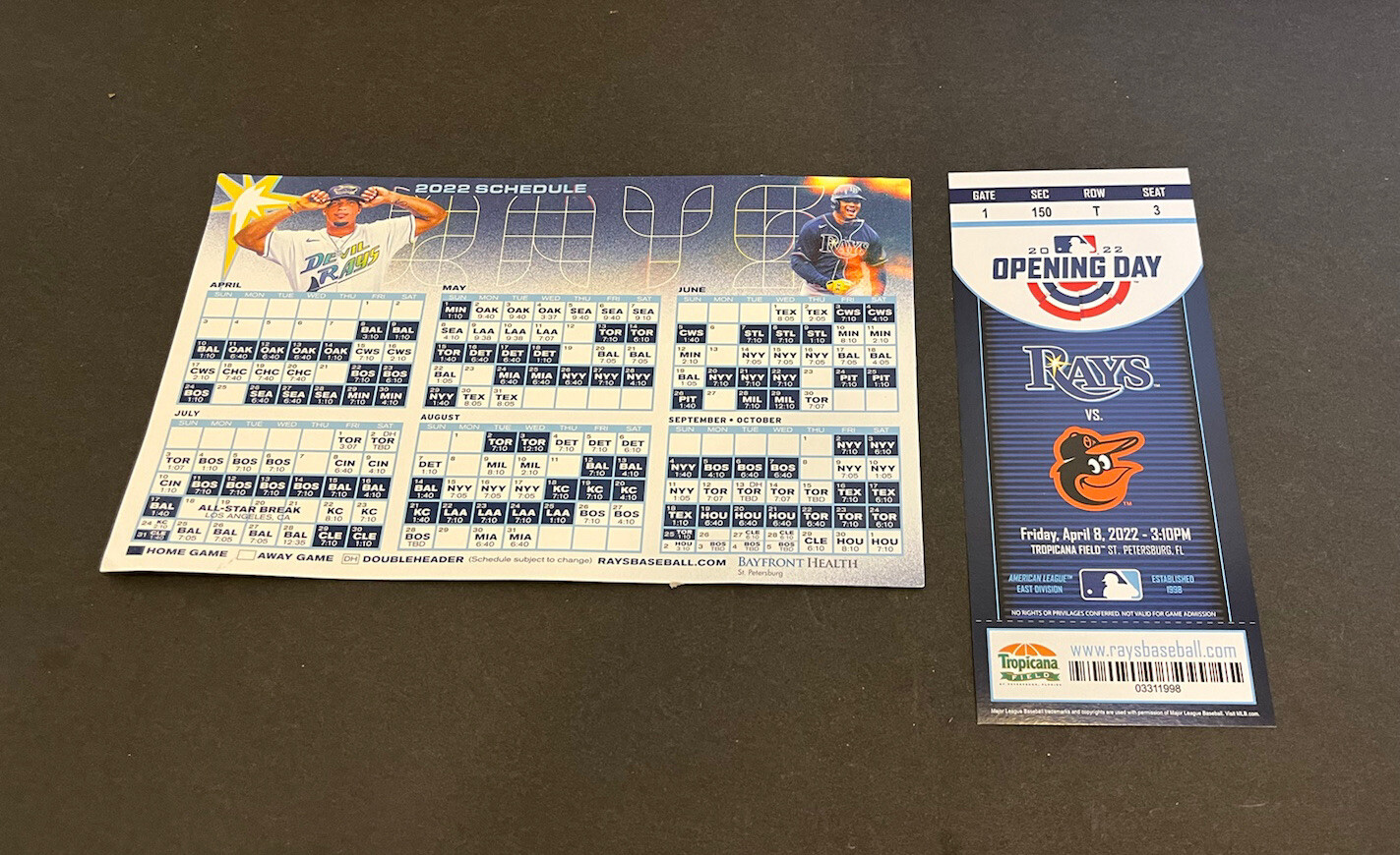 Tampa Bay Rays 2022 schedule magnet and 2022 Opening Day commemorative ...