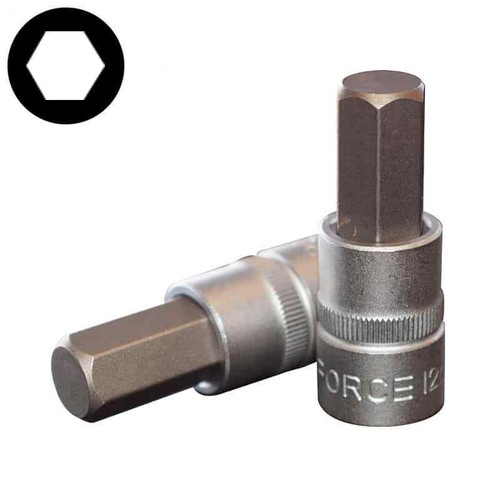 Force 3/8" Dr. 50mmL Hex Allen Socket Bits H3-H12mm Metric or 1/8"-1/2 ...