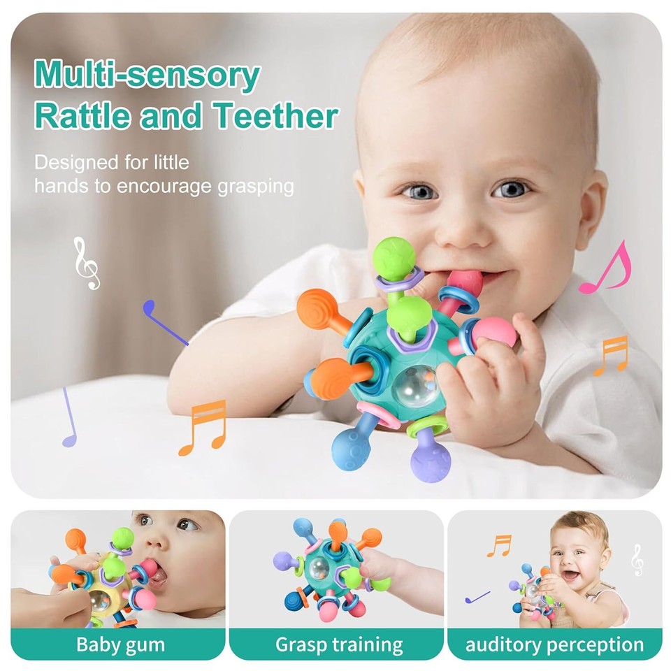 Baby Sensory Toys For 0-6 6-12 Months Food Grade Teething Toy Gift For ...